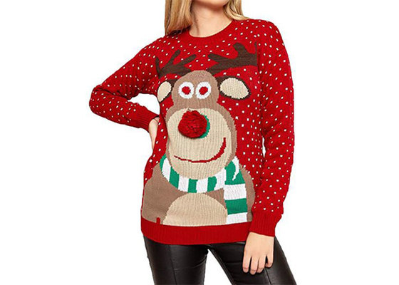 Round Collar Knitting Women Ugly Christmas Sweater Pullover Cute Deer Pattern