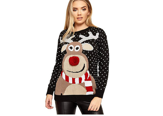 Round Collar Knitting Women Ugly Christmas Sweater Pullover Cute Deer Pattern
