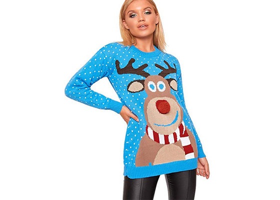 Round Collar Knitting Women Ugly Christmas Sweater Pullover Cute Deer Pattern