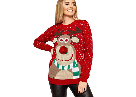 Round Collar Knitting Women Ugly Christmas Sweater Pullover Cute Deer Pattern