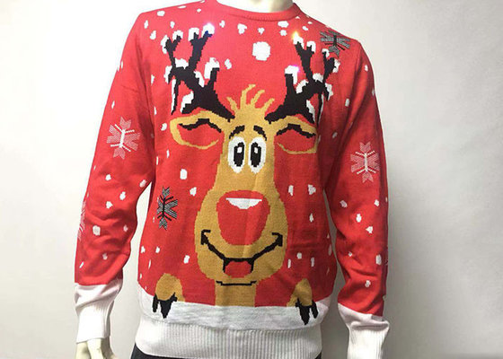 Led Light Up Reindeer Christmas Sweater In Acrylic With 10 Lights