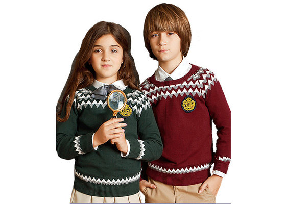 Spring Autumn O - Neck Breathable Jacquard School Uniform Sweaters Raglan Sleeve