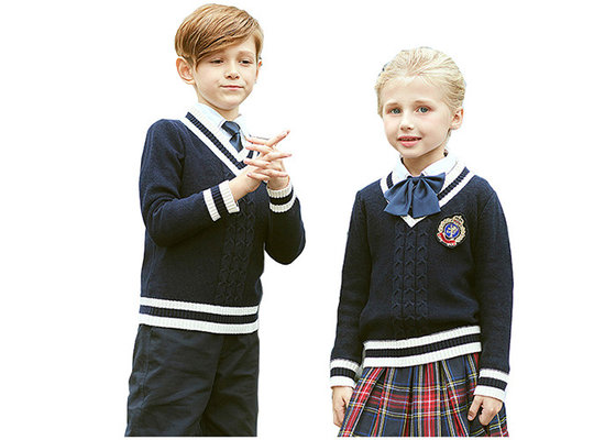 Breathable OEM Design Boy And Girl School Dress Sweater European Style V Neck