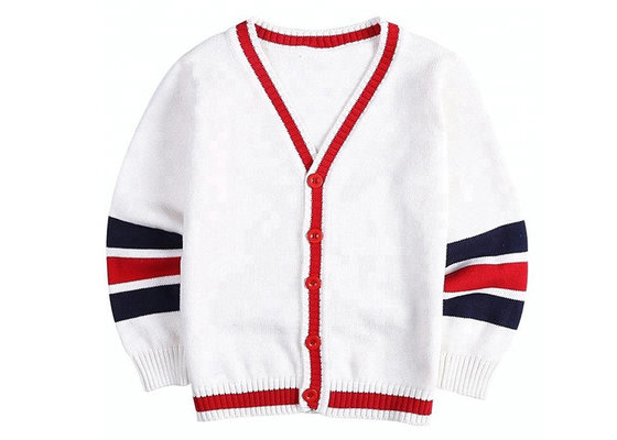Children Knitted Girls Red School Cardigan Sweater Striped Sleeve Pattern