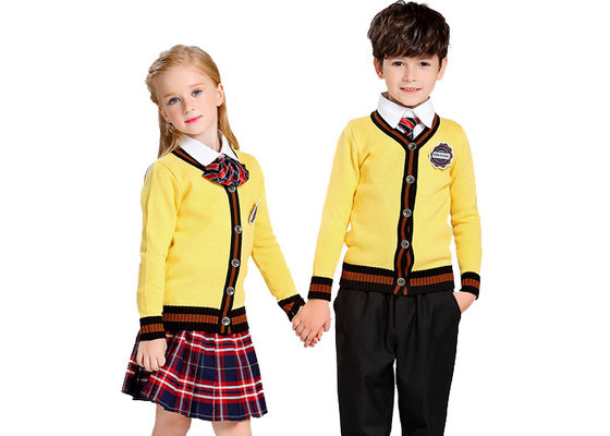 Custom Made Yellow Cotton Children ' S School Clothes Uniform Cardigan Sweaters