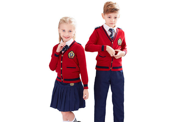 Gauge 12GG Cotton Knitted School Uniform Sweaters For Primary Students