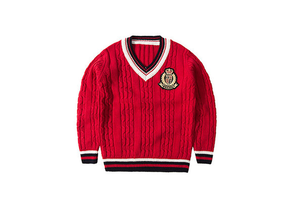 V Neck Thick Cable Knitted School Dress Sweater Cotton Kids Pullover Sweater