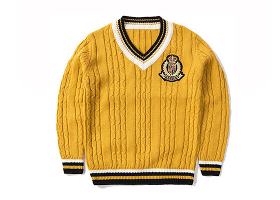 V Neck Thick Cable Knitted School Dress Sweater Cotton Kids Pullover Sweater