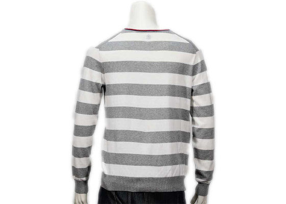 Mens Spring Intarsia Knitting Patterns V Neck Soft Yarn Striped Pullover Sweater