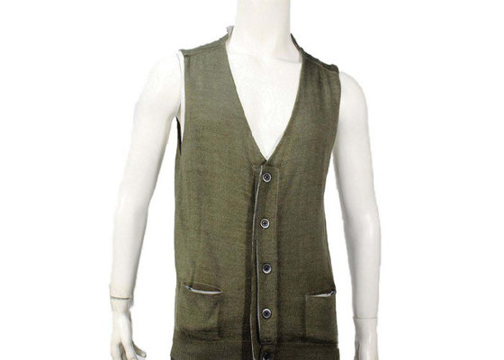V Neck Button Plain Knitted Mens Sleeveless Cardigan Sweater Vest Dark Green