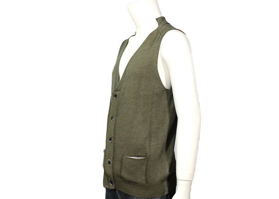 V Neck Button Plain Knitted Mens Sleeveless Cardigan Sweater Vest Dark Green