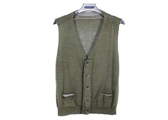 V Neck Button Plain Knitted Mens Sleeveless Cardigan Sweater Vest Dark Green