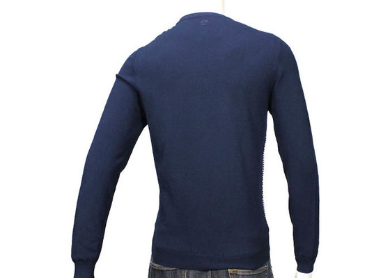 Men Jacquard Knit Winter Navy Round Neck Pullover Sweater Cotton And Polyester