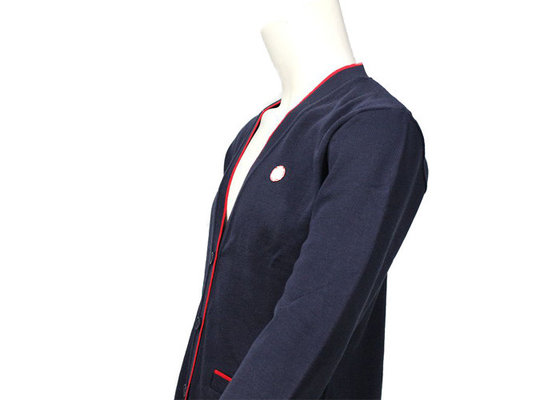 Mens Knitted Navy Blue Cardigans With Button , Long Sleeve Spring Knitwear