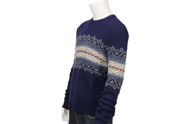 Jacquard Mens Knit Sweater Woolen Navy O Neck Rib Sleeve Pullover Sweater