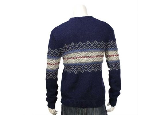 Jacquard Mens Knit Sweater Woolen Navy O Neck Rib Sleeve Pullover Sweater