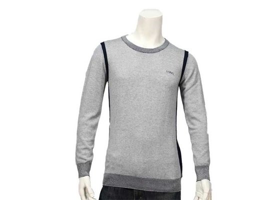 Regular Sleeve Breathable Warm Mens Knit Sweater Grey Cotton Sweater Round Neck