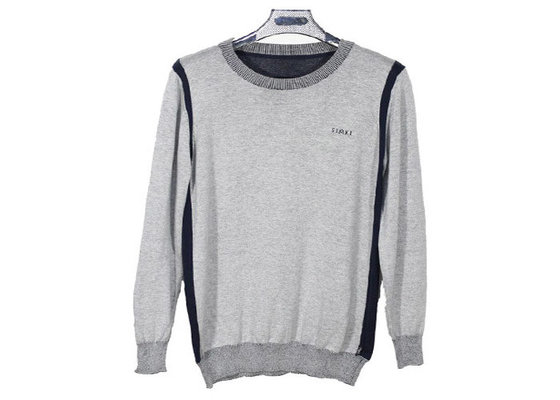 Regular Sleeve Breathable Warm Mens Knit Sweater Grey Cotton Sweater Round Neck