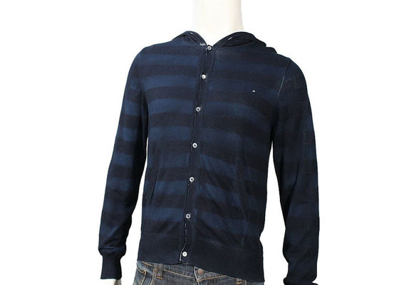Custom Cotton And Acrylic Full Zip Mens Cable Sweater Hoodie Stripe Pattern