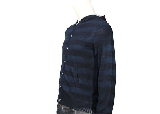 Custom Cotton And Acrylic Full Zip Mens Cable Sweater Hoodie Stripe Pattern