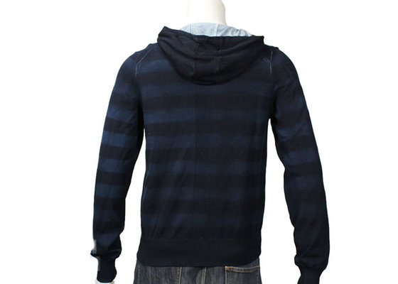 Custom Cotton And Acrylic Full Zip Mens Cable Sweater Hoodie Stripe Pattern