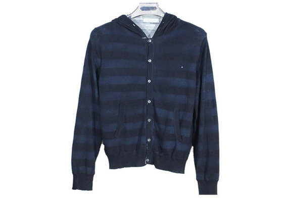 Custom Cotton And Acrylic Full Zip Mens Cable Sweater Hoodie Stripe Pattern