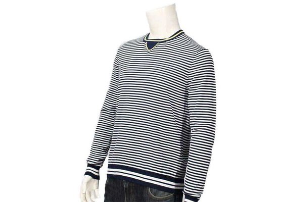 Striped Jumper Modern Mens Knit Sweater Winter Cotton Long Sleeve In Grey