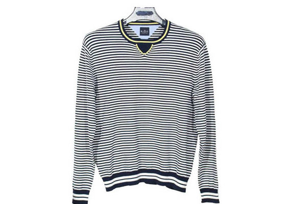 Striped Jumper Modern Mens Knit Sweater Winter Cotton Long Sleeve In Grey