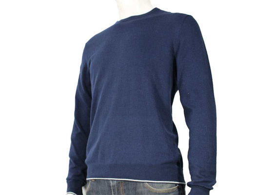 Navy Blue 12GG Thin Spring Jumper Mens Soft Handle Knitwear Round Collar