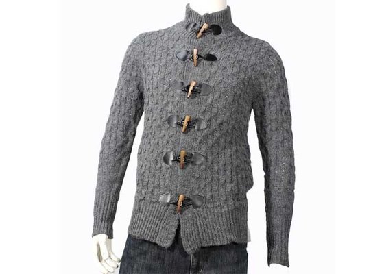 Chunky Knit Button Grey Cotton  Acrylic Cable Mens Shawl Collar Cardigan Sweater