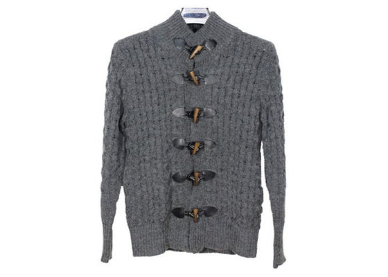 Chunky Knit Button Grey Cotton  Acrylic Cable Mens Shawl Collar Cardigan Sweater