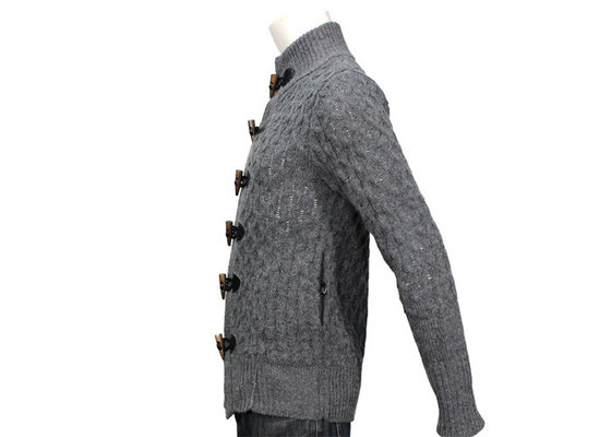 Chunky Knit Button Grey Cotton  Acrylic Cable Mens Shawl Collar Cardigan Sweater