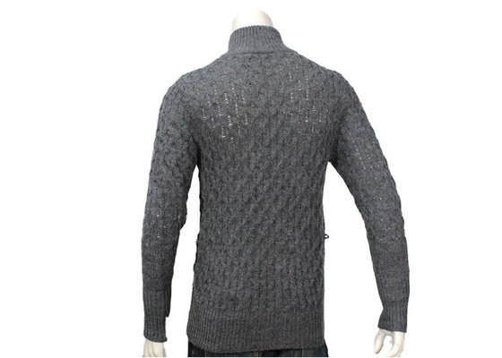 Chunky Knit Button Grey Cotton  Acrylic Cable Mens Shawl Collar Cardigan Sweater