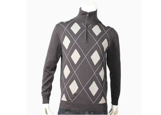 Classic Intasia Pattern High Neck Knitted Pullover Sweater With Zipper