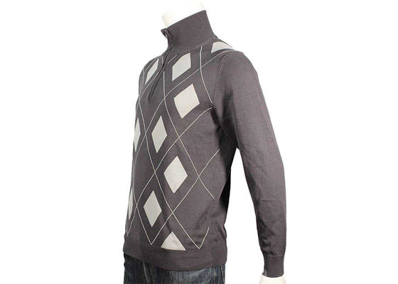 Classic Intasia Pattern High Neck Knitted Pullover Sweater With Zipper