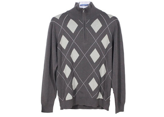 Classic Intasia Pattern High Neck Knitted Pullover Sweater With Zipper