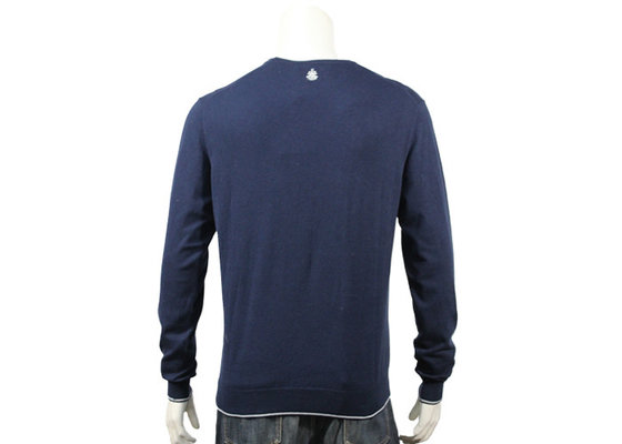 Navy Blue 12GG Thin Spring Jumper Mens Soft Handle Knitwear Round Collar