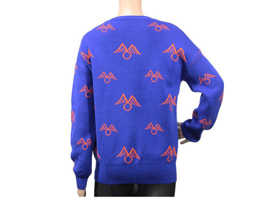 Long Blue Acrylic Jacquard Womens Knit Sweater Breathable Autumn Round Neck Sweater