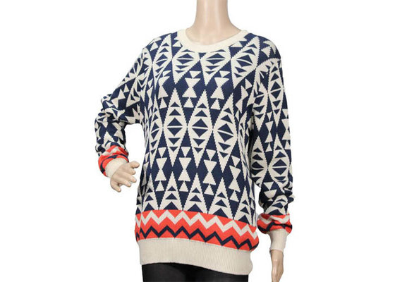 Autumn Winter Women ' S Jacquard Pullover Sweater In Knitted Diamond Design