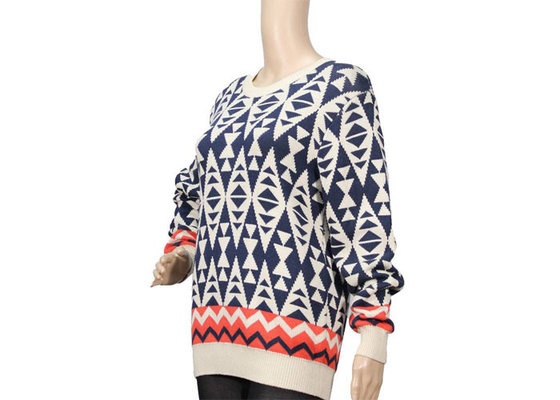 Autumn Winter Women ' S Jacquard Pullover Sweater In Knitted Diamond Design