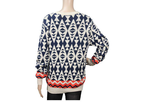 Autumn Winter Women ' S Jacquard Pullover Sweater In Knitted Diamond Design