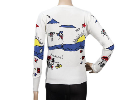 Casual Knitted Ladies Short Tops Print Cardigan Slim Fitted Thin Sweater