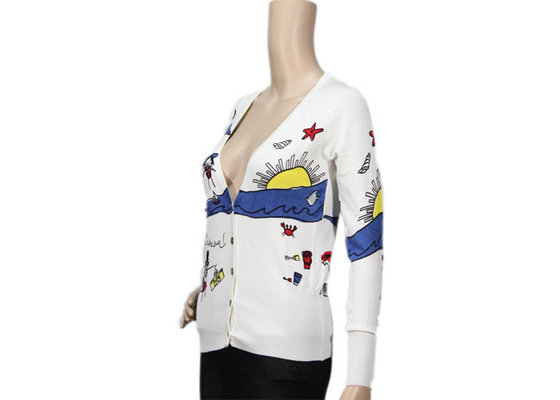 Casual Knitted Ladies Short Tops Print Cardigan Slim Fitted Thin Sweater