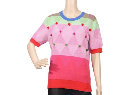 Summer Loose Knit Pullover Sweater Diamond Lattice Checked Ball Decoration