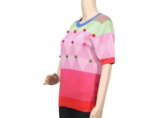 Summer Loose Knit Pullover Sweater Diamond Lattice Checked Ball Decoration