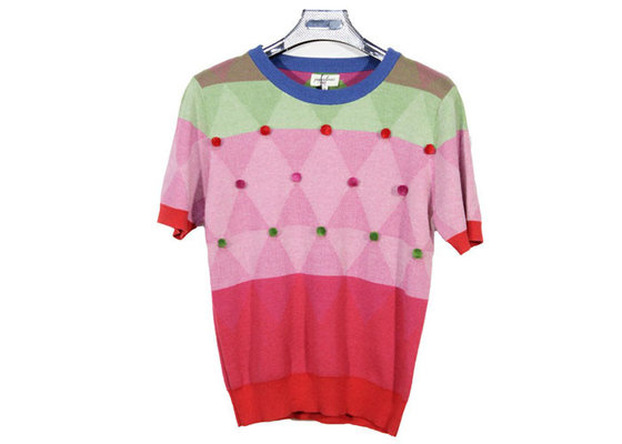 Summer Loose Knit Pullover Sweater Diamond Lattice Checked Ball Decoration