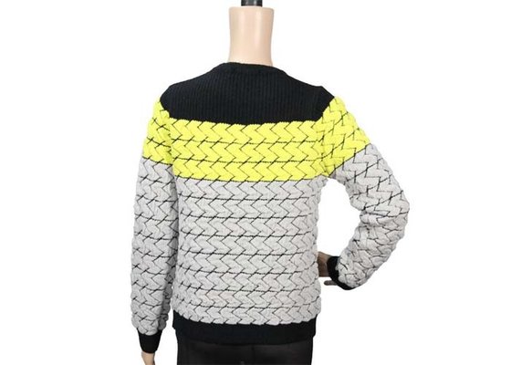 Tri Colour Ladies Long Sleeve Crew Neck Jacquard Black Yellow Knit Sweater
