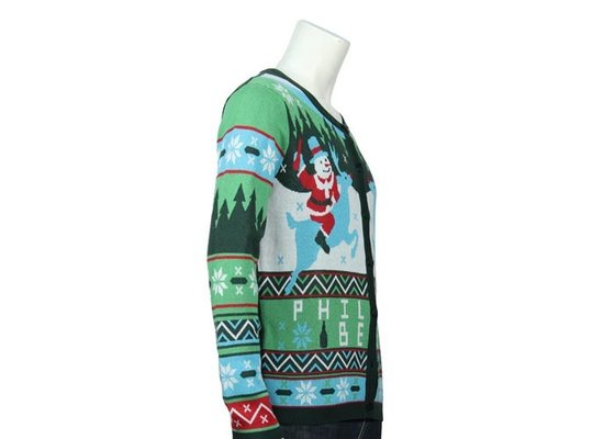 Green Knitted Jumper Ugly Christmas Sweaters With Snowman And Reindeer Pattern