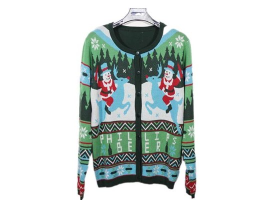 Green Knitted Jumper Ugly Christmas Sweaters With Snowman And Reindeer Pattern