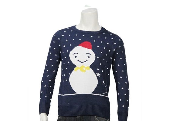 Custom Womens Ugly Christmas Sweater Acrylic Jacquard Knitted Navy Colour O Neck